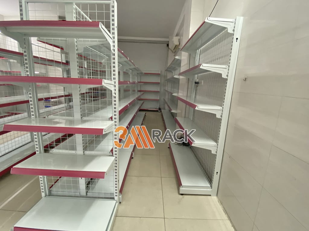 Kệ siêu thị tạp hoá diềm đỏ 5 tầng cao 1m8 - Công ty Giá Kệ 3A RACK